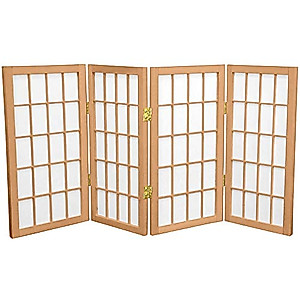 2 ft. Short Desktop Window Pane Shoji Screen - Natural - 4 Panels