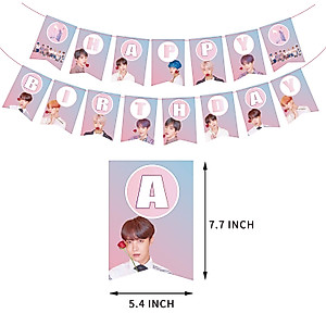 Kpop BTS Birthday Party Kit Supplies For Bangtan Boys includes Banner - 1 Cake Topper - 24 Cupcake Toppers - 16 Balloons - 40 Stickers