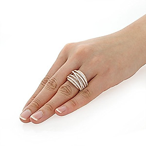 DoubleAccent 925 Sterling Silver Ring 14K Gold or Rose Gold Plated Crisscross Intertwined Design CZ Stone Beautiful Pave Ring 15mm, 5