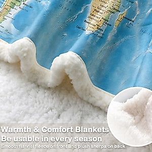 Sleepwish Map Fleece Blanket Blue Throw Blanket Soft Kids Throw Blanket Thick Plush Blanket Vivid 3D Print Map of The World Sherpa Blankets for Teens Kids Boys Girls 50x60 Inches