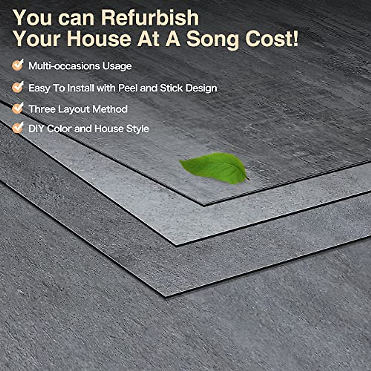 Surnuo 30 PCS 12 * 12 inch 1.5mm Thick Peel and Stick Vinyl Floor Tile, Self-Adhesive Tile Flooring for Bathroom, Livingroom, Kitchen and Renter's House Black Color
