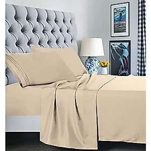 Elegant Comfort ® 1500 Thread Count Egyptian Quality Super Soft WRINKLE FREE & WRINKLE RESISTANT 4 pc Sheet Set, Deep Pocket Up to 18" - All Size and Colors, Queen Beige