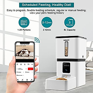 DoHonest Automatic Dog Feeder with Camera: 5G WiFi Easy Setup 8L Motion Detection Smart Cat Food Dispenser 1080P HD Video Recording 2-Way Audio Timed Pet Feeder App Control Night Vision S15