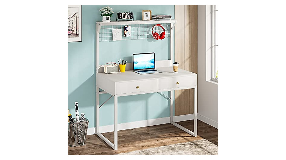 Buy Tribesigns White Computer Desk with Hutch - Spacious & Stable