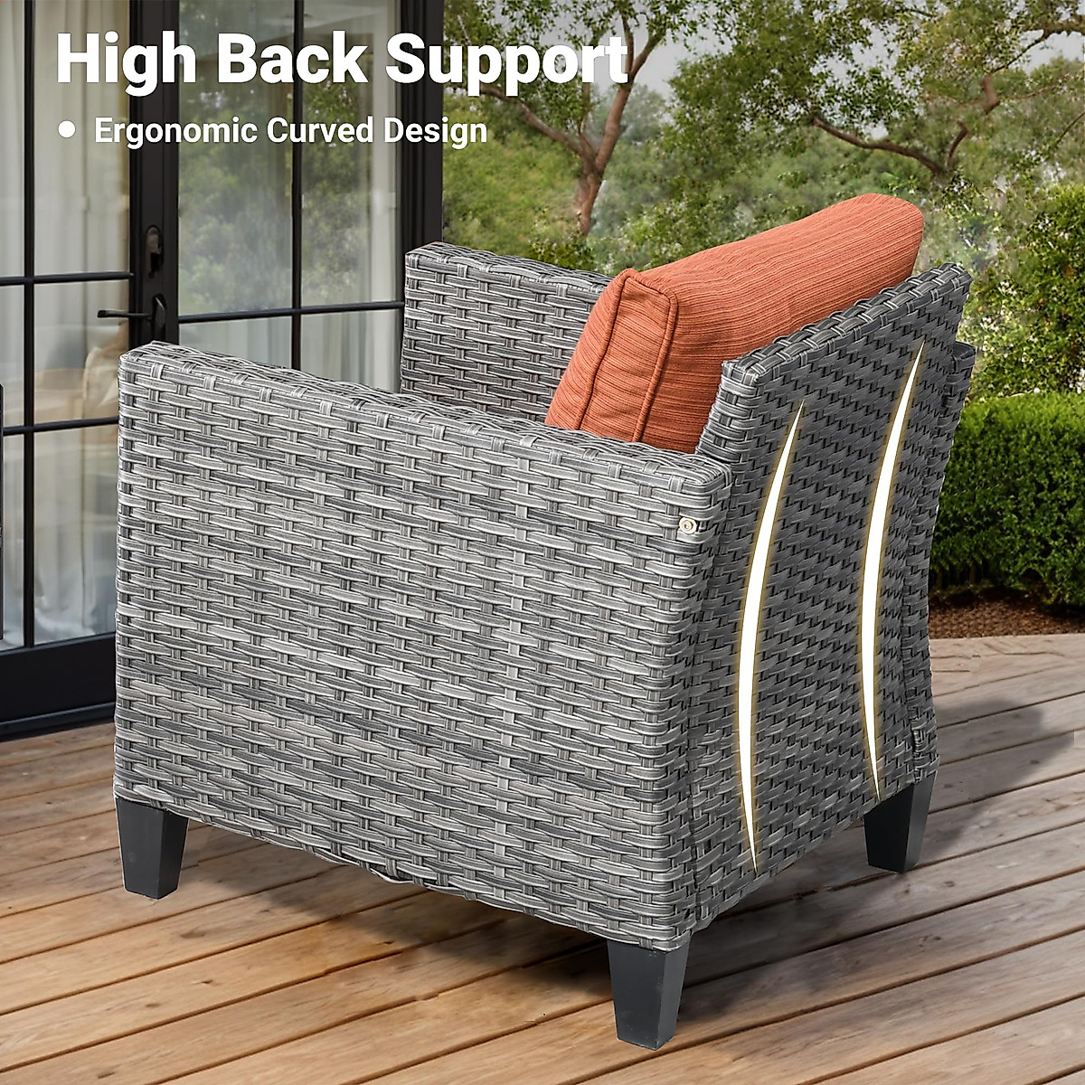 ovios 2 Pieces Patio Chairs, 2 Seater Outdoor Rattan Wicker Chairs with Comfortable Cushions, All Weather High Back Patio Single Chairs for Porch, Deck, Orange Red