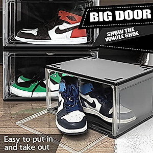 4 Pack Sneaker Storage for Sneakerheads with Magnetic Door Shoe Boxes Clear Plastic Stackable Acrylic Boot Display Case