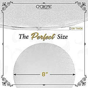 O'CREME White Wraparound Cake Pastry Round Drum Board 1/4 Inch Thick, 8 Inch Diameter - Pack of 10
