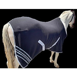 Majestic Ally Anti Pill Fleece Horse Blanket/Sheet with Silver Braided Rope (Black, 74)