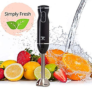 Moss & Stone Hand Blender Electric - With Egg Whisk & Chopper, Powerful 300- Watt - Immersion Hand Blender, Hand Mixer Set Stainless Steel Shaft & Blades, Handheld Blender With Ergonomic Handle (Black)