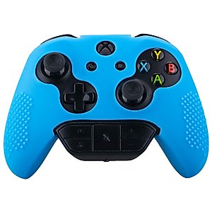 9CDeer 1 Piece of Studded Protective Silicone Cover Skin Sleeve Case + 8 Thumb Grips Analog Caps for Xbox One/S/X Controller Blue Compatible with Official Stereo Headset Adapter