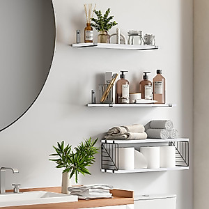 Fixwal 3+1 Tier Bathroom Floating Shelves Over Toilet, 15.8in Farmhouse Rustic Wood Shelves, Wall Decor for Bathroom, Living Room,Bedroom and Kitchen (White)