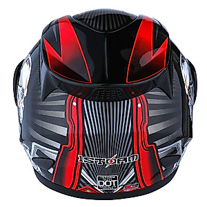 1Storm Motorcycle Bike Full FACE Helmet Mechanic Skull - Tinted Visor RED