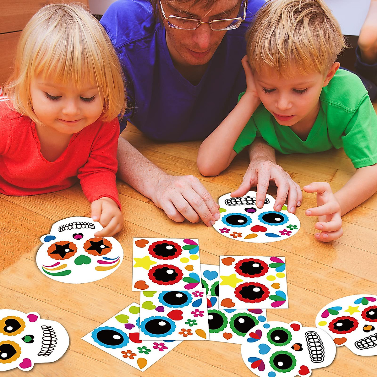 chiazllta 30 Pcs Sugar Skull Craft Kits Kids DIY Day of The Dead Craft, Kindergarten Art Craft Make Your Own Mexican Skull Set for Home Class Game Activities Preschoolers