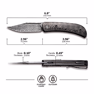 CIVIVI Damascus Pocket Knife for EDC, Appalachian Drifter II Folding Knife with 2.96" Clip Point Blade C19010C-DS3