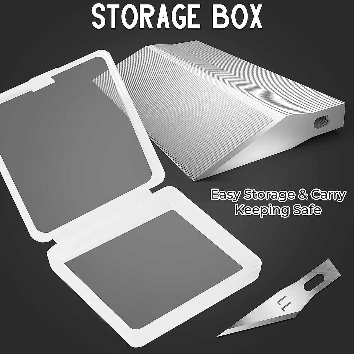 Jetmore 100 Pack Hobby Blades Set #11 Craft Knife Blades Refill Hobby Knife Replacement Blades with Storage Box for Art and Craft Scrapbooking Supplies Caving Stencil