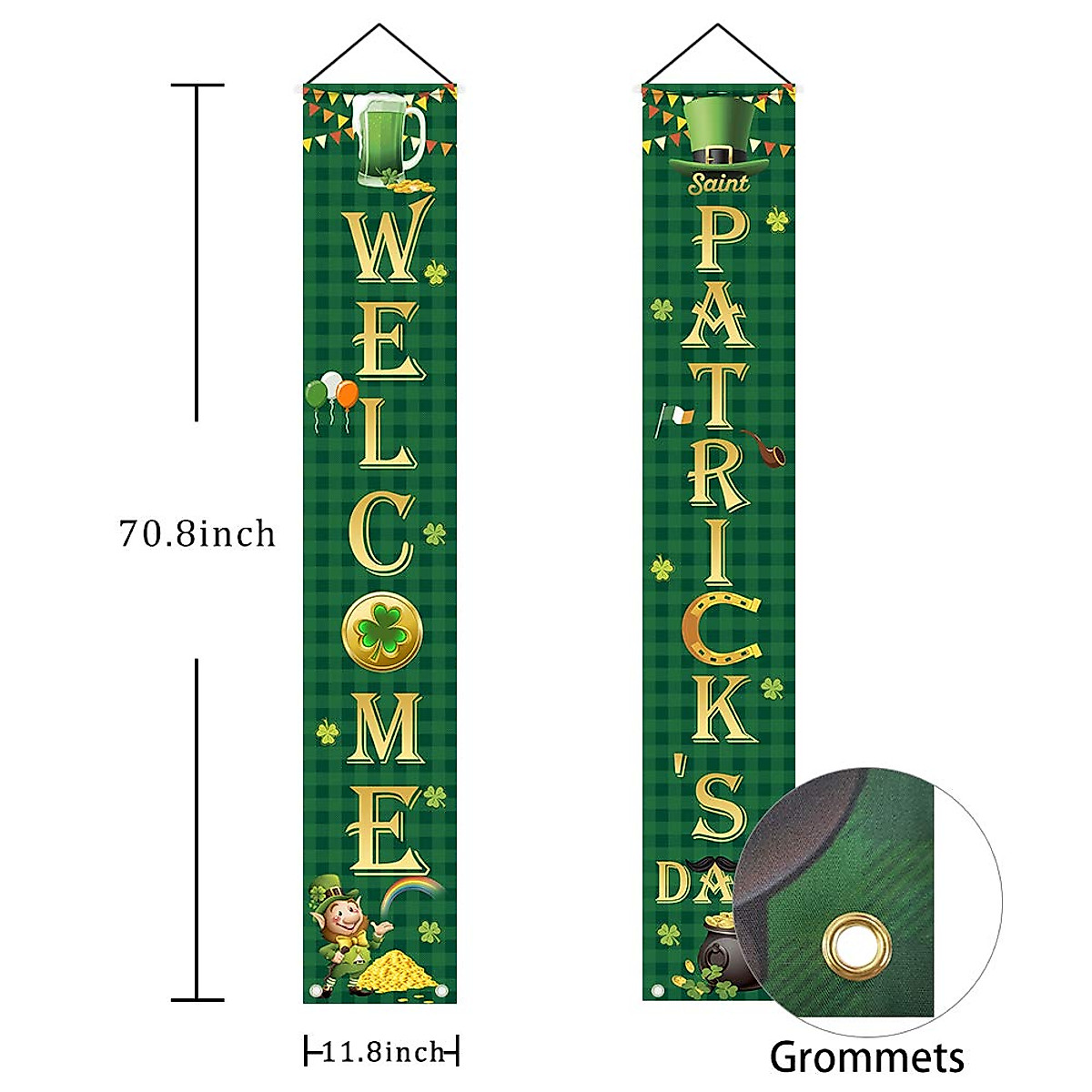 St. Patrick's Day Shamrock Porch Sign, Hanging Welcome Banner, St. Patrick's Day Decorations Outdoor Indoor, Home Party Hanging and Wall Decoration