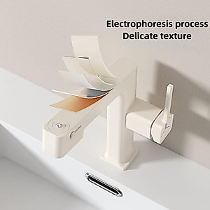 PRANOHD Bathroom Pull Down Sprayer Faucet, Widespread RV Kitchen Bathtub Utility Bar Commercial Vessel Sink Vanity, Brass Copper 1 Hole Single Handle (Temperature Digital Display, Milky White)