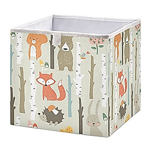 ALAZA Collapsible Storage Cubes Organizer,Funny Fox Bear Rabbit Forest Animal Storage Containers Closet Shelf Organizer with Handles for Home Office