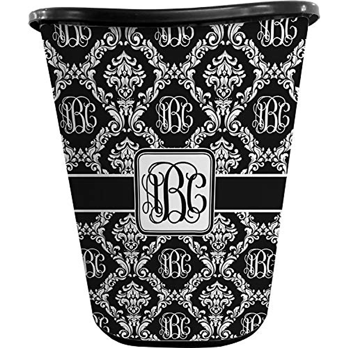 RNK Shops Monogrammed Damask Waste Basket - Single Sided (Black) (Personalized)