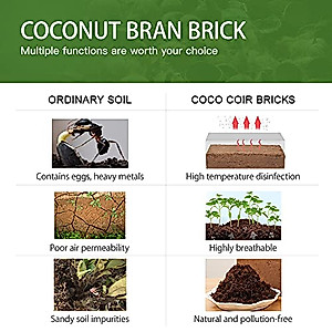 Hodiax Premium Coco Coir Brick, 1.4Lb High Nutrinent Compressed Coconut Soil, OMRI 100% Organic Low EC & PH Balanced Potting Soil for All Plants Gardening, Hydroponics and Reptile Substrate (650G x 2)