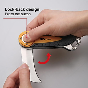 XW Folding Linoleum Flooring & Roofing knife with Hawkbill Blade, Lock-back Electrician Knife for Wire and Cable Stripping
