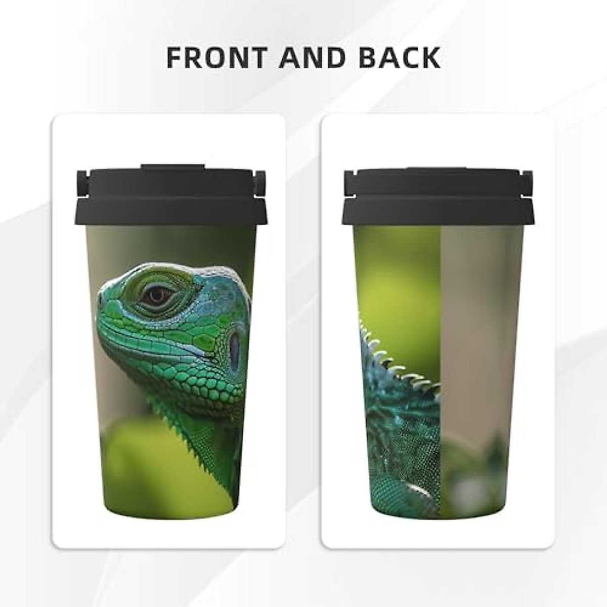 GTKSYNVE Reusable Coffee Mug with Lid and Handle, Green Lizard Tumbler for Hot & Cold Drinks 16oz Stainless Steel Insulated Coffee Tumblers Double Wall Vacuum Thermal Cup