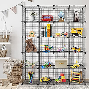 Karl home 20 Cubes Wire Cube Storage Organizer, Modular Closet Cabinet Stackable Cube Shelving Shelves Unit, Plastic Portable Bookshelf Bookcase for Office Bedroom Bathroom Living Room 14"x14" Black