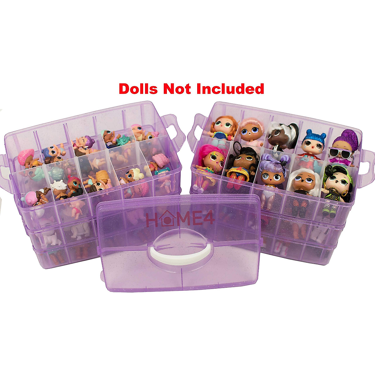 HOME4 No BPA 60 Adjustable Compartments 6 Layers Stackable Storage Container Organizer Carrying Display Case, Compatible with Small Toys Lol, Shopkins, Omg (Dolls Not Included) (Purple)
