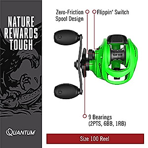 Quantum Accurist Baitcast Fishing Reel, Size 100 Reel, Right-Hand Retrieve, Oversized Non-Slip Handle Knobs and Continuous Anti-Reverse Clutch, One-Piece Aluminum Frame, 7.0:1 Gear Ratio, Green