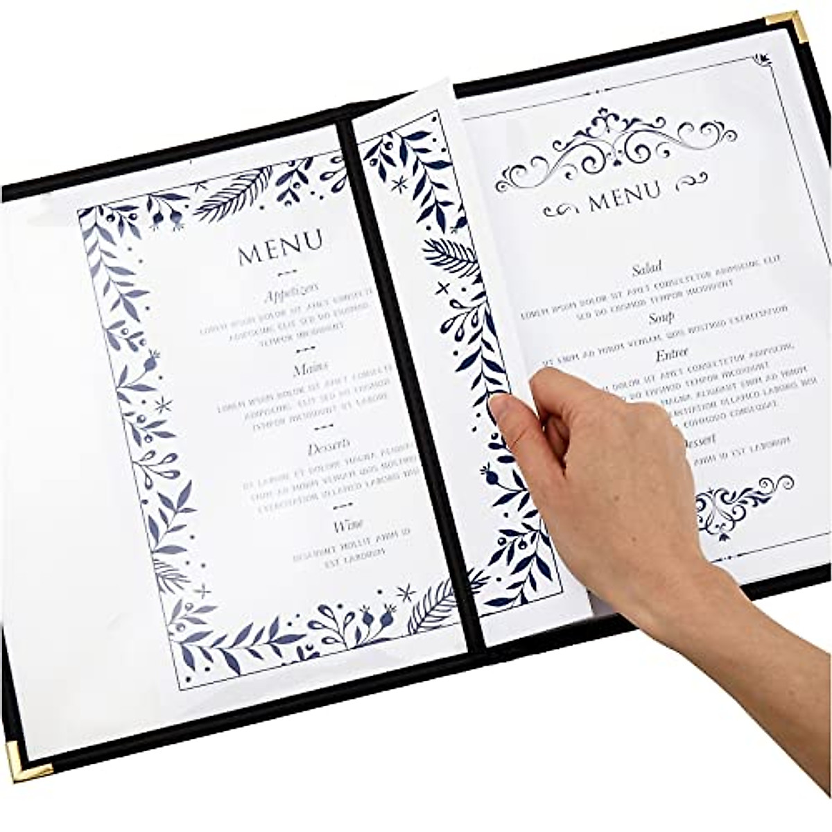 12 Pack Clear Restaurant Menu Covers, Letter Size Holders with Double Panels, Metal Corners (8.5 x 11 in)