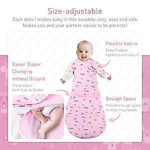 Knirose 3-Way Adjustable Wearable Swaddle Blanket Sleep Sack, Easy Diaper Changing Transition Sleeping Bag Swaddles with Bottom Zipper, Infant Wrap Blankets for Newborn Baby Boys Girls, 100% Cotton