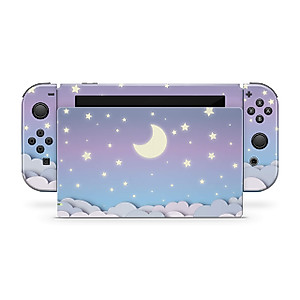 Tacky Design Clouds Skin Compatible with Nintendo Switch Skin Wrap Cover, Pastel Purple Sky Moon Skin for Nintendo Switch Stickers, Premium Vinyl 3M Full Wrap Decal.