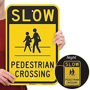 SmartSign "Slow - Pedestrian Crossing" Sign | 12" x 18" 3M Engineer Grade Reflective Aluminum