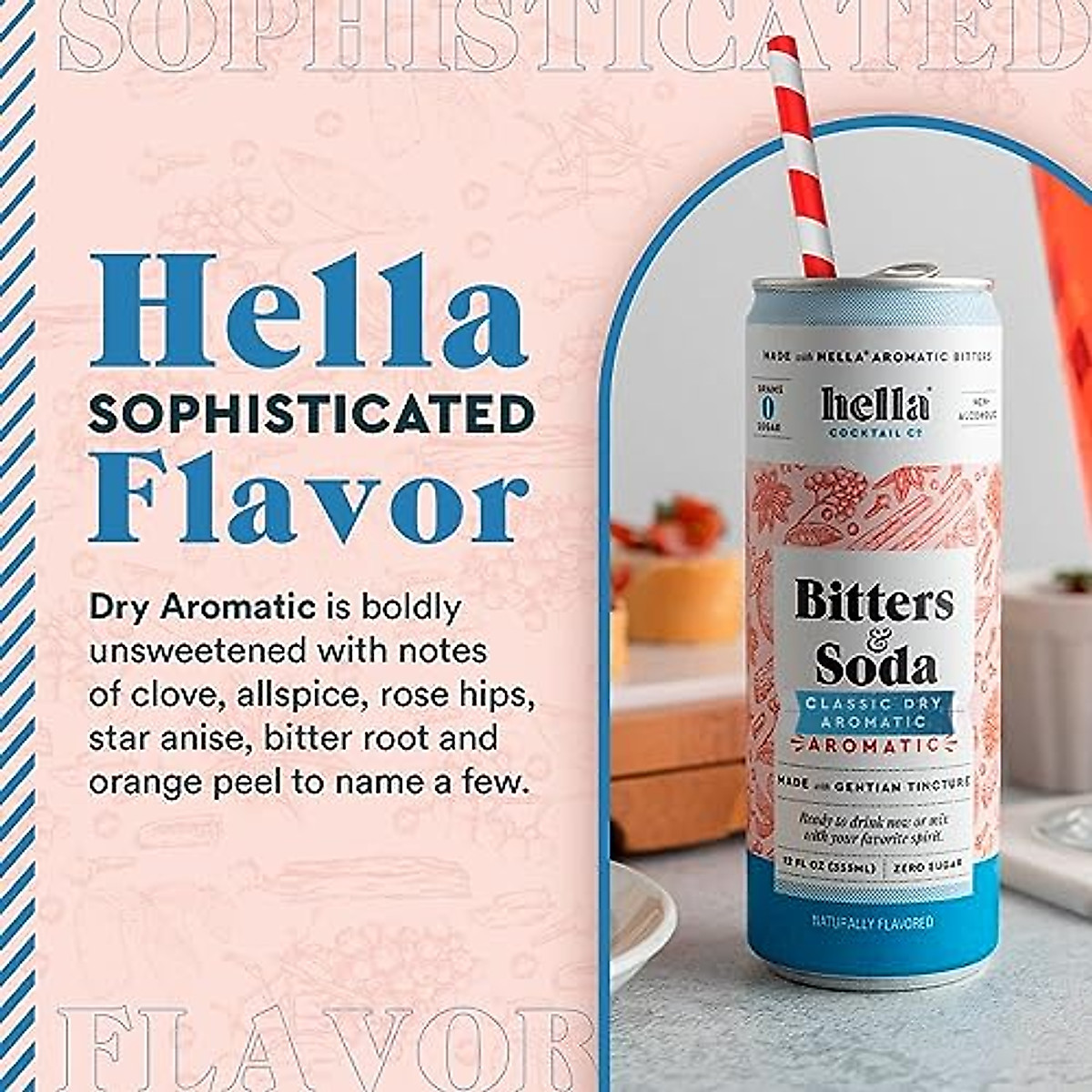 Hella Cocktail Co. Bitters & Soda Classic Dry Aromatic - 12oz Cans, 12 Pack I Aromatic, Botanical and Herbal Non-Alcoholic Drinks, Sugar-Free, Ready-to-Drink Mocktails