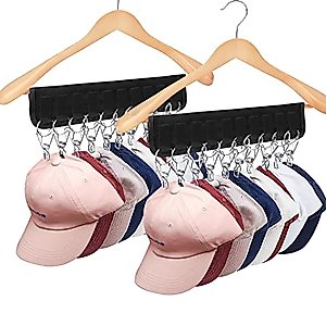 FGSAEOR Hat Organizer Holder, Cap Organizer with 20 Stainless Steel Hat Storage Clips for Hanging Baseball Hats, Ball Caps, Hat Rack for Closet Storage, Fit All Caps (2-Pack, Black)