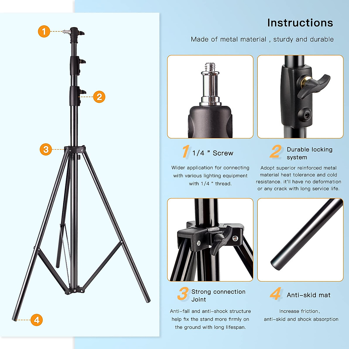 Godox Heavy Duty Aluminum Photography Light Tripod Stand for Studio Photography Lighting, Backgrounds, Monolights, Strobe Flash - 286CM, 112 Inches