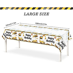 Heboland 3 Pieces Construction Birthday Party Supplies Tablecloth, Large Size 54 x 108 Inch Rectangular Truck Plastic Table Cover, Construction Table Cloths for Parties Decorations Kids Boys