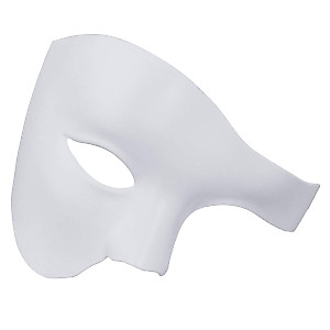 Half Face Men's Phantom Of The Opera Vintage Design Venetian Carnival Masquerade Mask (White)