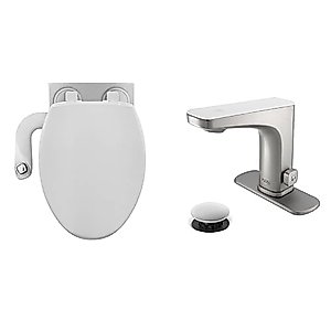 Bathroom Refresh Bundle Includes (1) Bio Bidet by Bemis Elongated Toilet Seat, (1) SlimEdge Bidet Attachment and (1) Grove Motion Activated Hands Free Bathroom Faucet in Brushed Nickel Finish
