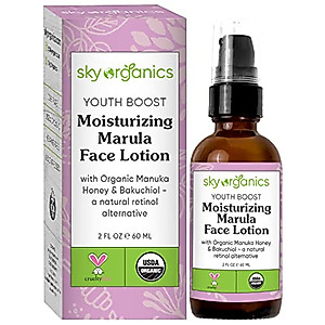 Sky Organics Youth Boost Moisturizing Marula Face Lotion for Face USDA Certified Organic to Moisturize, Nourish & Boost Glow, 2 fl. Oz