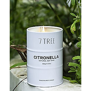 Citronella Candle Outdoor, Garden Citronella Oil Scented Candle, Large Soy Wax Tin Candle for Indoors, Outdoors, Garden,Camping, 60 Hours Long Burning, 12.34Oz White
