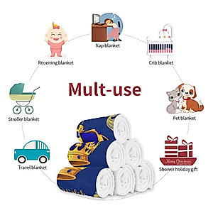 Yeshop Personalized Baby Blanket Blue Golden Crown Custom Nursery Swadding Blankets 30x40 Inches for Baby Boy Girl with Name Baby Shower Birthday Gift