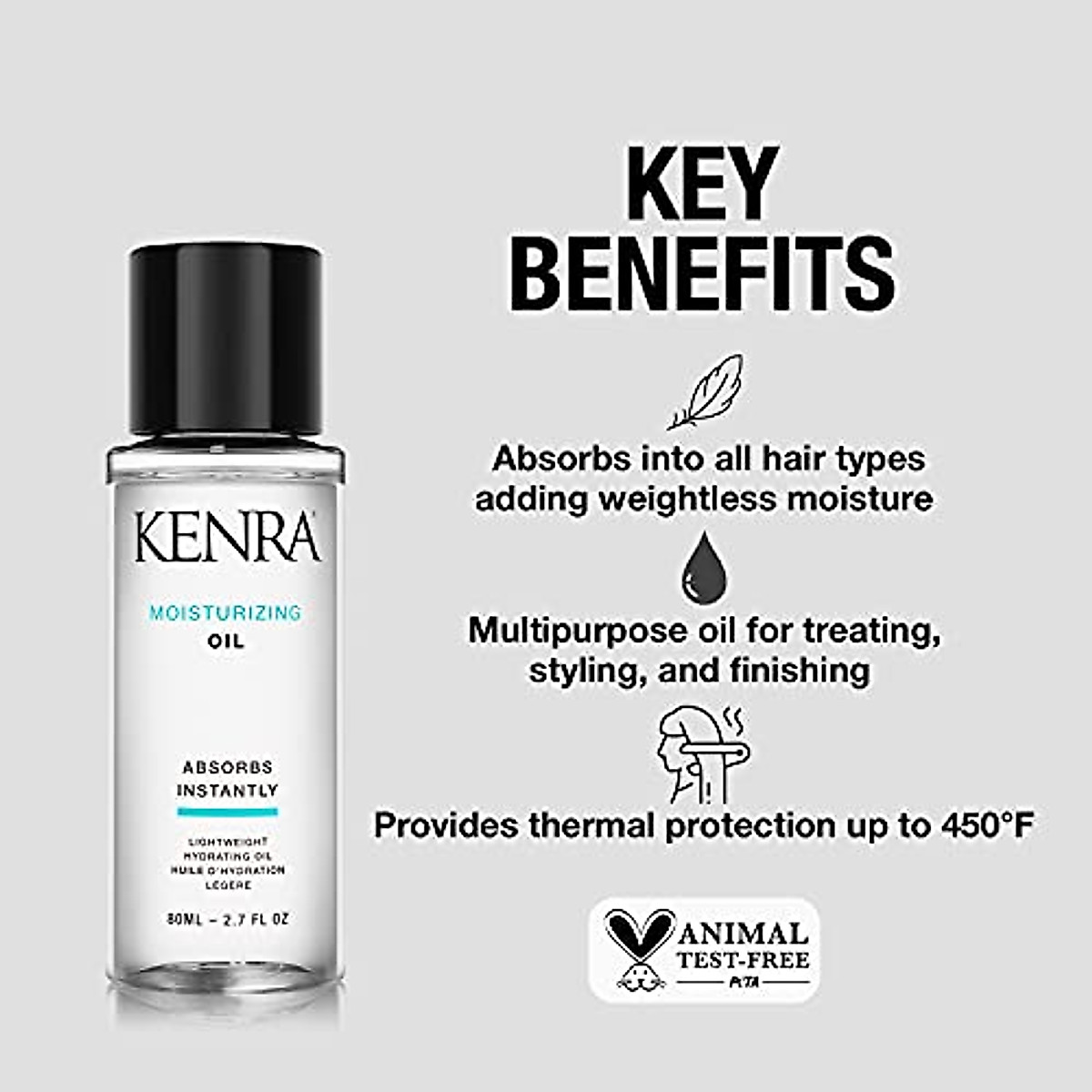 Kenra Moisturizing Oil | Lightweight Hydrating Oil | Absorbs Instantly | Multipurpose Oil For Treating, Styling, & Finishing | Provides Thermal Protection | All Hair Types | 2.7 fl. Oz