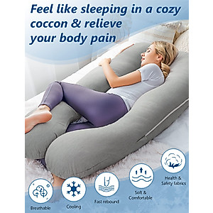 Meiz Pregnancy Pillows, Cooling Silky Pregnancy Pillows for Sleeping, 60" Full Body Maternity Pillow for Tall Pregnant Woman with Cooling Silk Jersey Cover, Grey