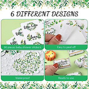 Clabby Baby Shower Candy Wrappers, Shower Mini Candy Bar Miniatures Wrappers Chocolate Bar Label Stickers for Boys Girls Kids Baby Shower Decor (No Candy)(Greenery Style, 90 Pieces)