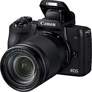 Canon EOS M50 Mark II Mirrorless Camera with EF-M 18-150mm is STM Lens (4728C001) + 64GB Card + Card Reader + Case + Flex Tripod + Hand Strap + Cap Keeper + Memory Wallet + Cleaning Kit (Renewed)