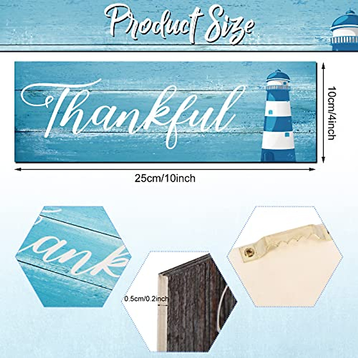 Yookeer 3 Pieces Thankful Grateful Blessed Wooden Signs Coastal Rustic Wood Signs Wood Farmhouse Wall Decor Beach Wood Front Hanging Sign for Farmhouse Outdoor Decor (Coastal Style)