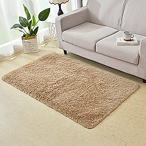 ECM. Beautiful Living Room Rug Set - Solid Aesthetic Soft Fluffy Rug Carpet for Home, Dining Room, and Kitchen - Faux Fur Anti Slip Rug & Water Absorber Bathroom Carpet Set - Taupe