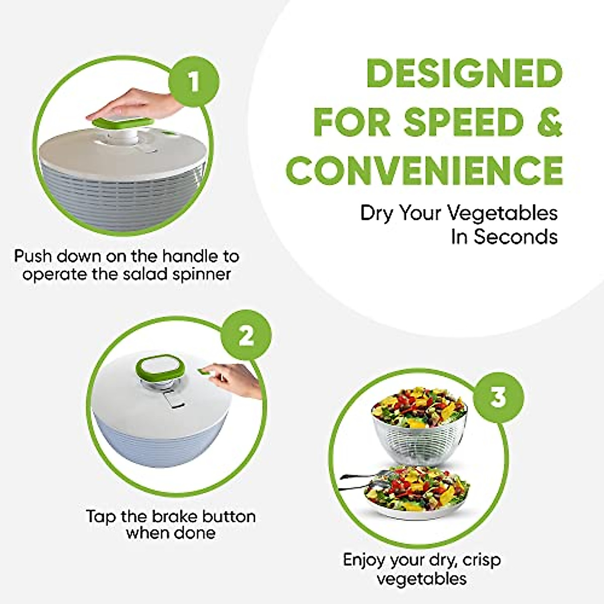 Brieftons 6.2-Quart Large Salad Spinner: Vegetable Washer Dryer Drainer Strainer with Bowl & Colander, Easy One-Handed Pump, Compact Storage, for Washing, Cleaning & Drying Greens, Vegetables, Fruits