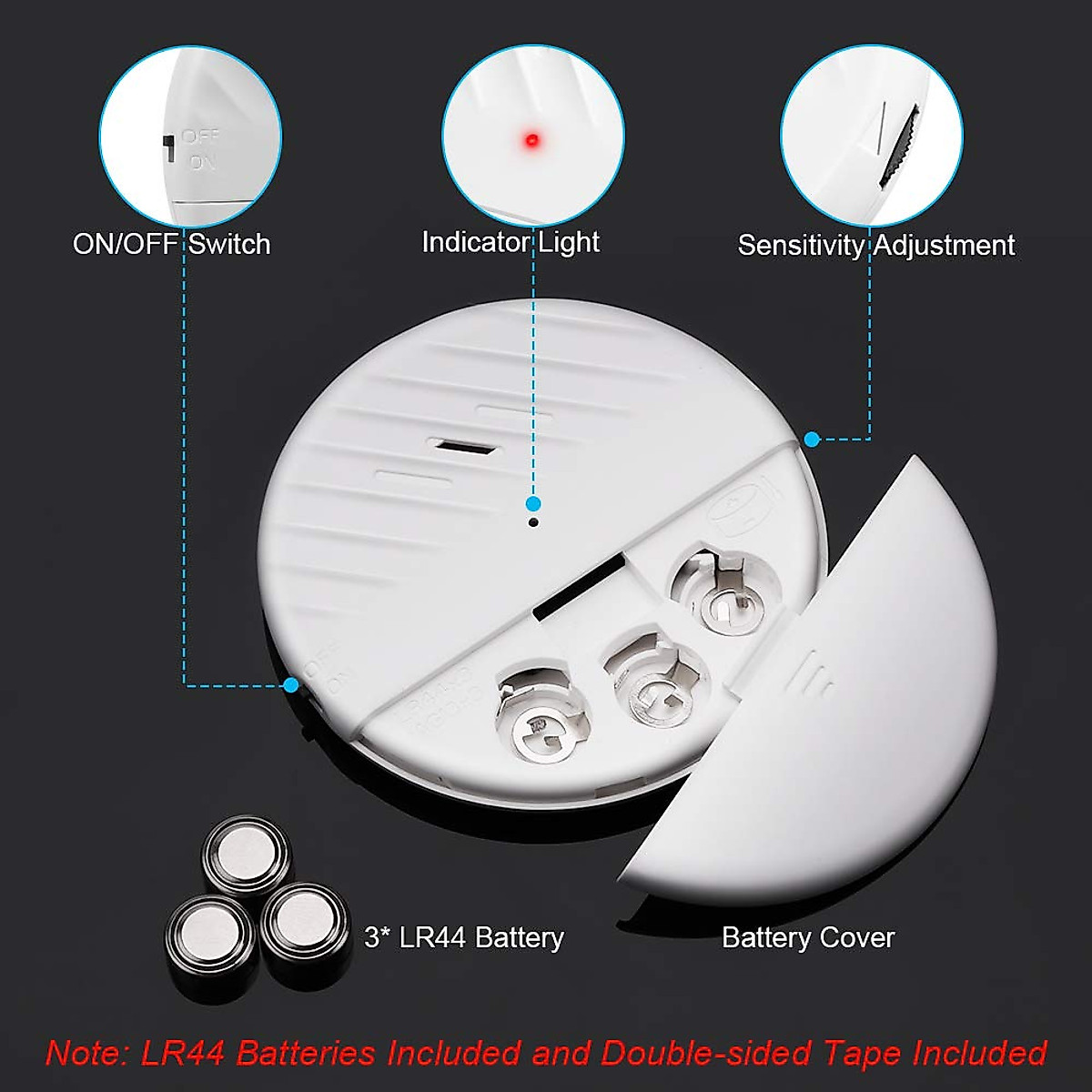 WSDCAM Glass Break Sensor Alarm 125dB Ultra-Slim Wireless Glass Break Detector Window Alarm Vibration Sensor for Home Window and Door Security - 4 Pack